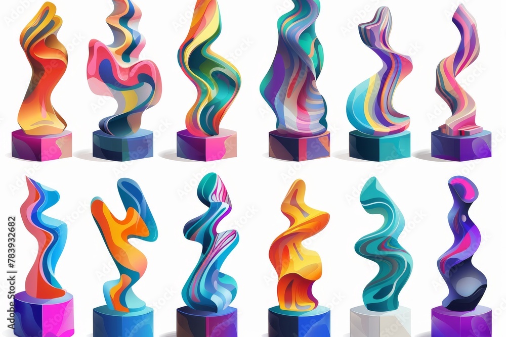 Colorful abstract sculptures set illustration. A vibrant collection of ...