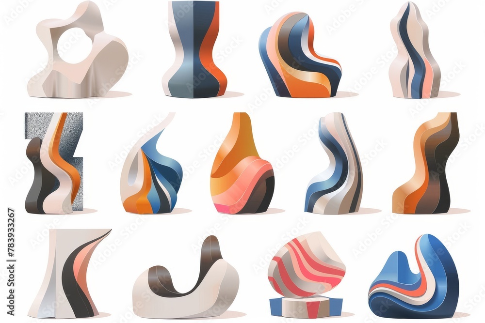 Colorful abstract sculptures set illustration. A vibrant collection of ...