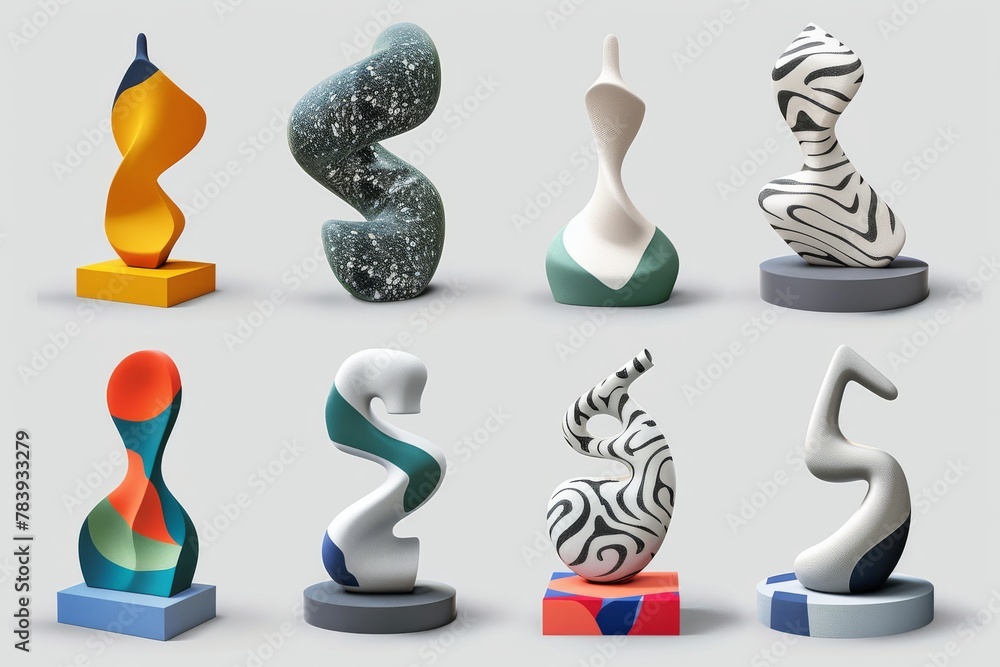 Colorful abstract sculptures set illustration. A vibrant collection of ...