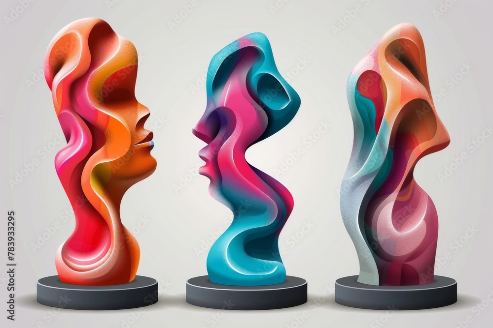 Colorful abstract sculptures set illustration. A vibrant collection of ...