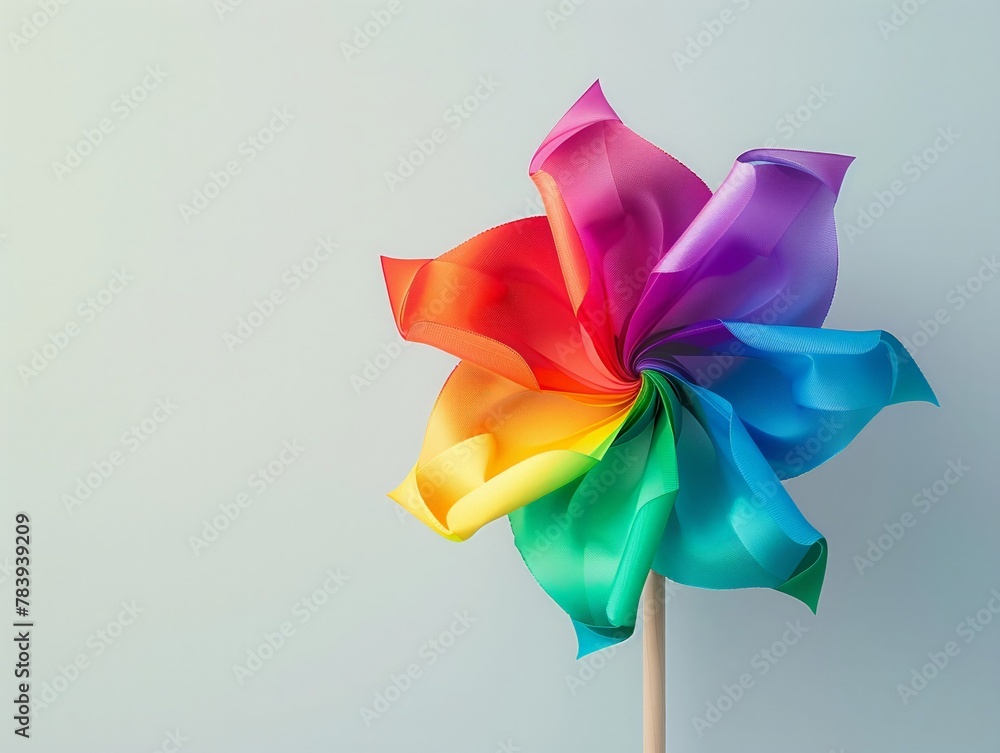 Minimalist, colorful pinwheel with rainbow hues spinning joyfully ...