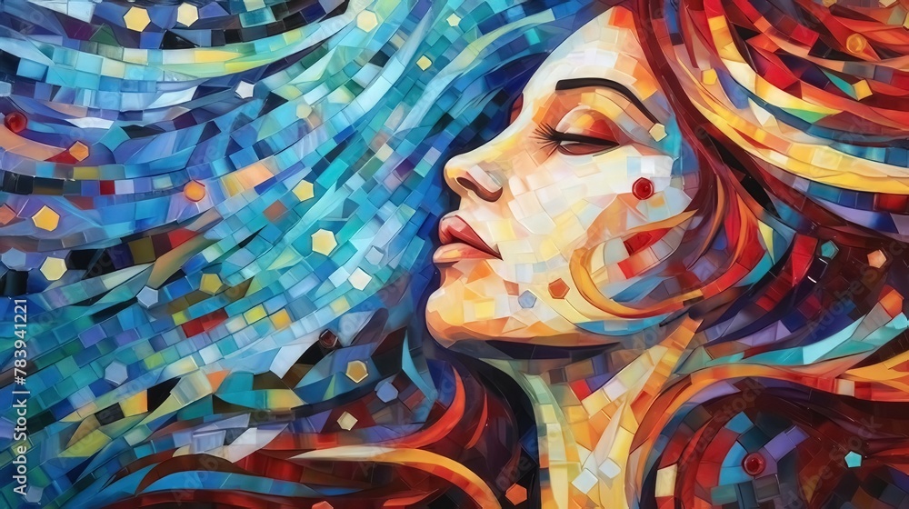 Female angel depicted in stained glass, with an Ave Maria theme ...