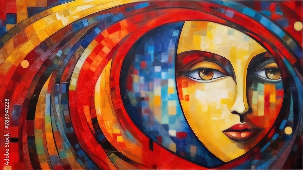 Female angel depicted in stained glass, with an Ave Maria theme ...