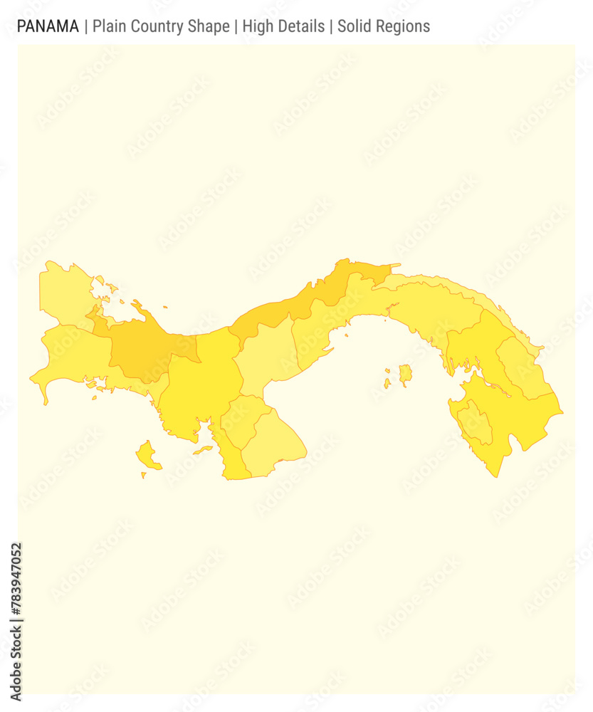 Panama plain country map. High Details. Solid Regions style. Shape of ...