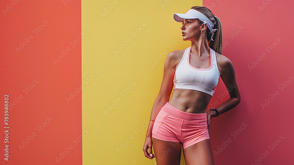 Female Bodybuilder Posing On Cool Background Young Muscular Woman