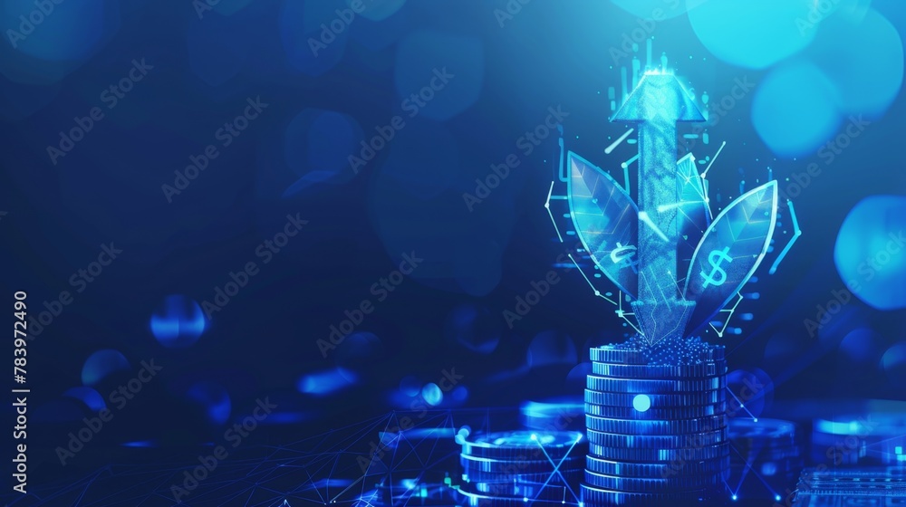 Increase Revenue Concept. Light Blue Dollar Coin and Money Stack with ...