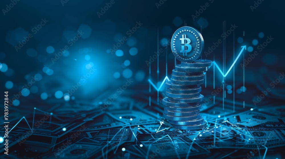 Increase Revenue Concept. Light Blue Dollar Coin and Money Stack with ...