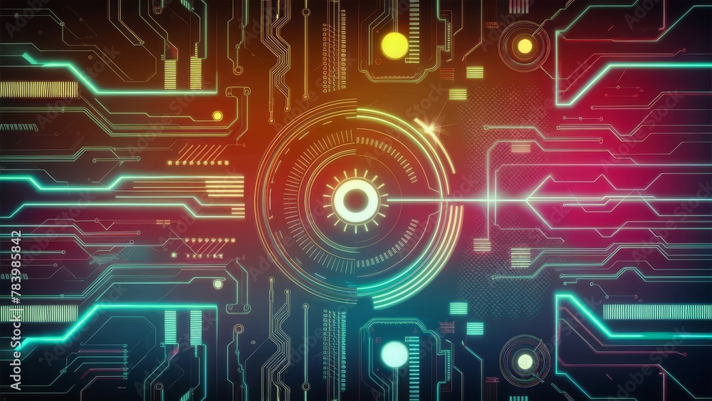 Retro-futuristic elements and vintage tech motifs abstract background ...