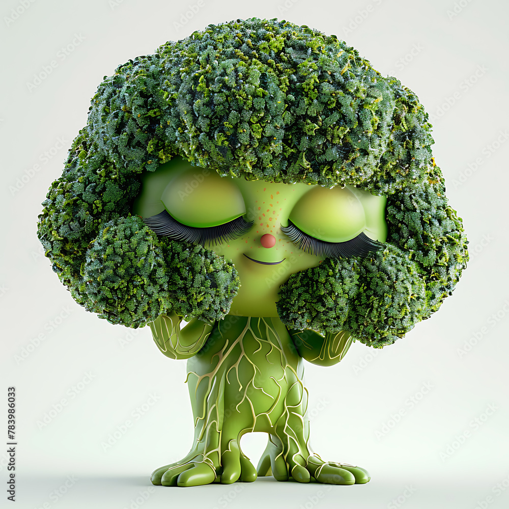 This close-up shot showcases a detailed cute funny broccoli head ...