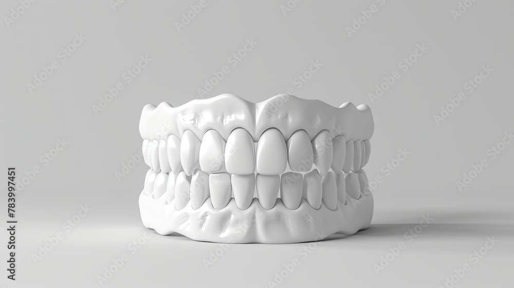 3D image of white dentures on a white background. Concept of dentistry ...