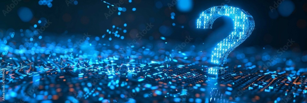 digital 3d question mark with binary code, ai in question answering ...