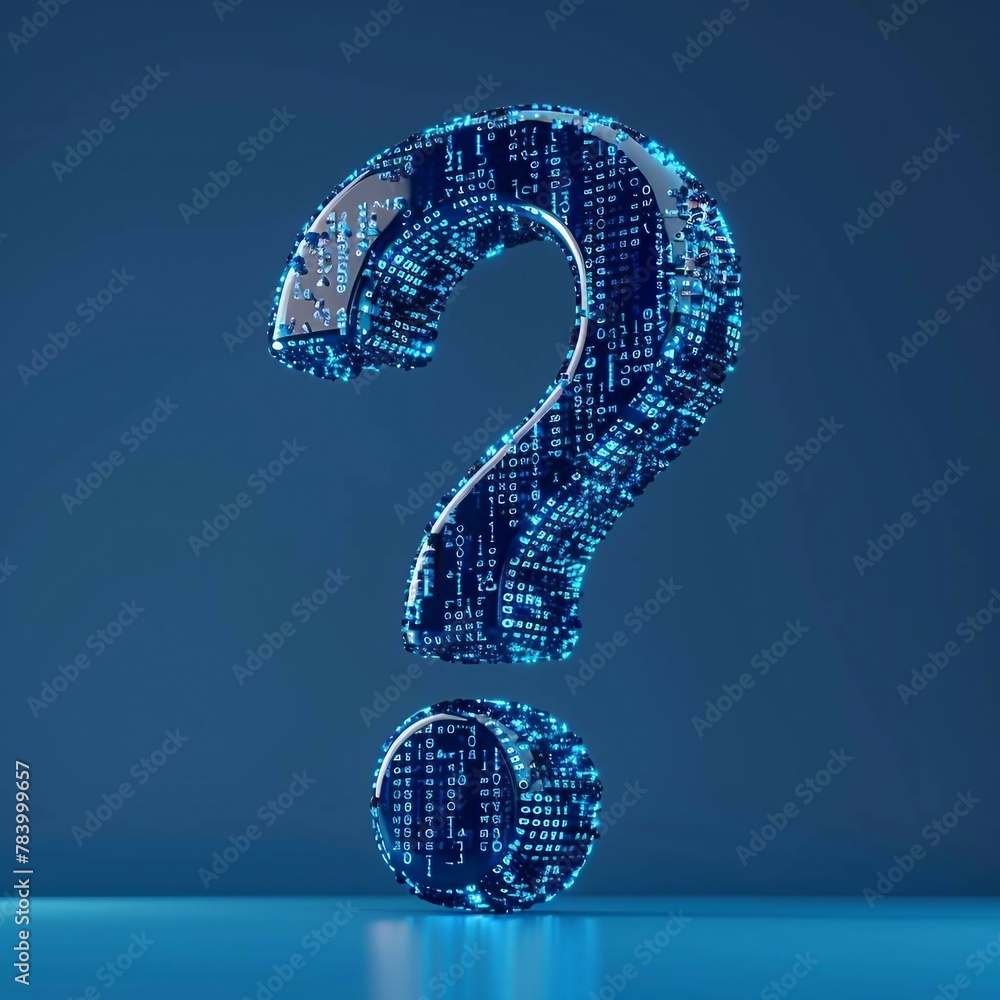 digital 3d question mark with binary code, ai in question answering ...