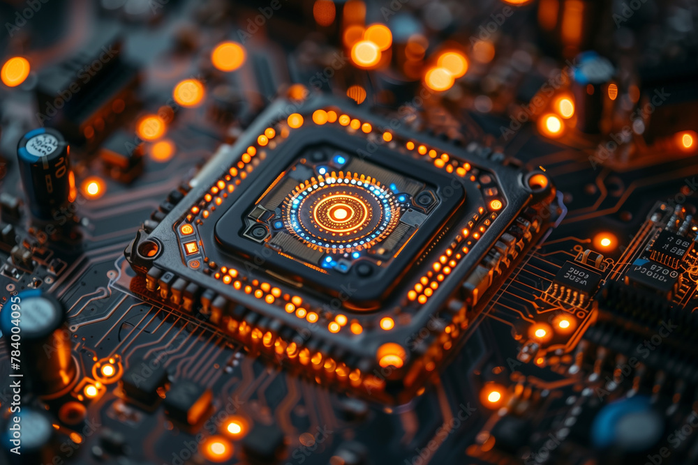 Detailed view of a quantum computer processor its complex circuitry ...