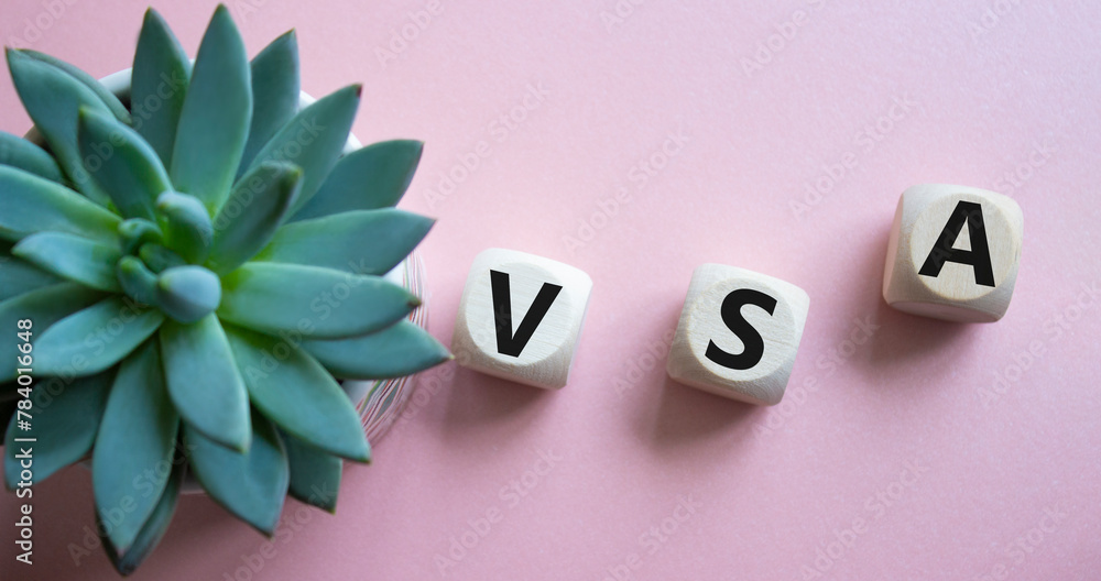 VSA - Volume Spread Analysis symbol. Wooden cubes with word VSA ...