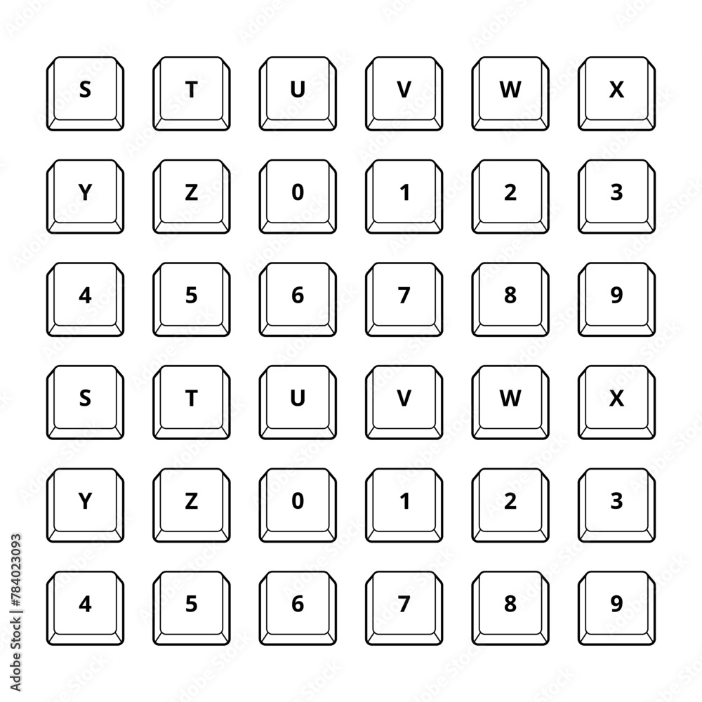 Alphabet letters and number keys on computer keyboard isolated vector ...