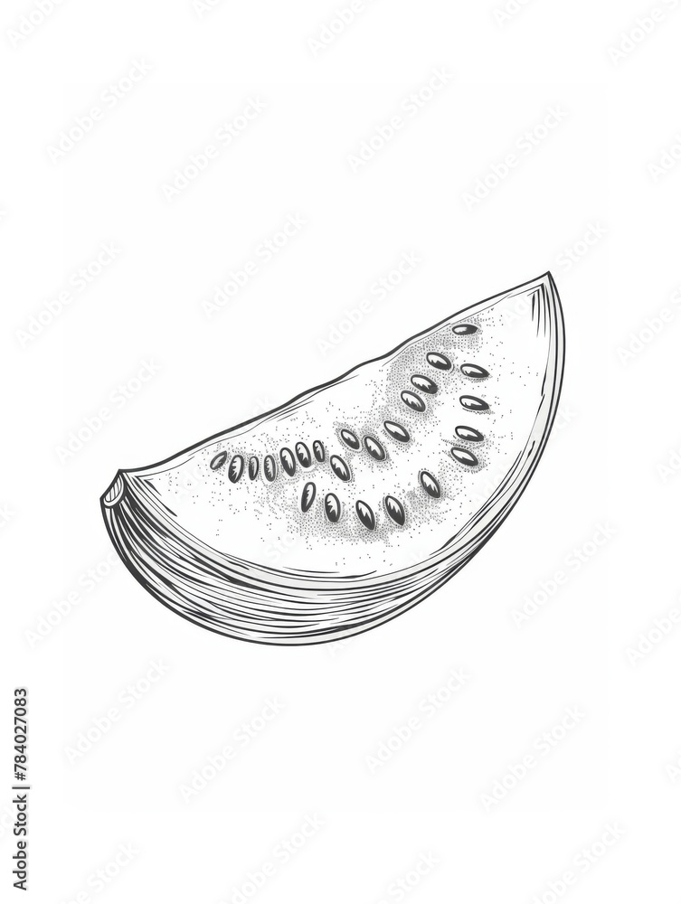 Single Isolated Black And White Line Drawing Of A Watermelon Wedge ...