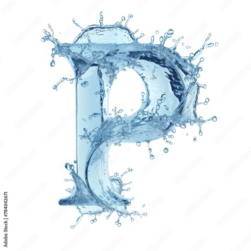 Alphabet, letter P. Splash of water takes the shape of the letter P ...