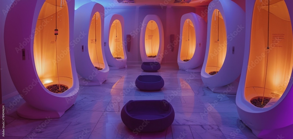 Interior of a modern flotation therapy center with sensory deprivation ...