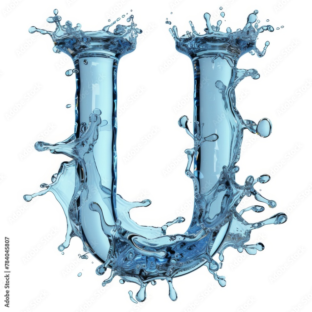 Letter U. Water splashes alphabet isolated on a white background ...