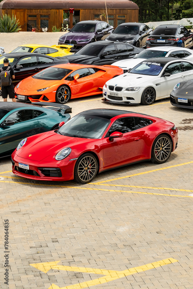 Red Porsche 911 Carrera front view in car meet, Exotic car and ...