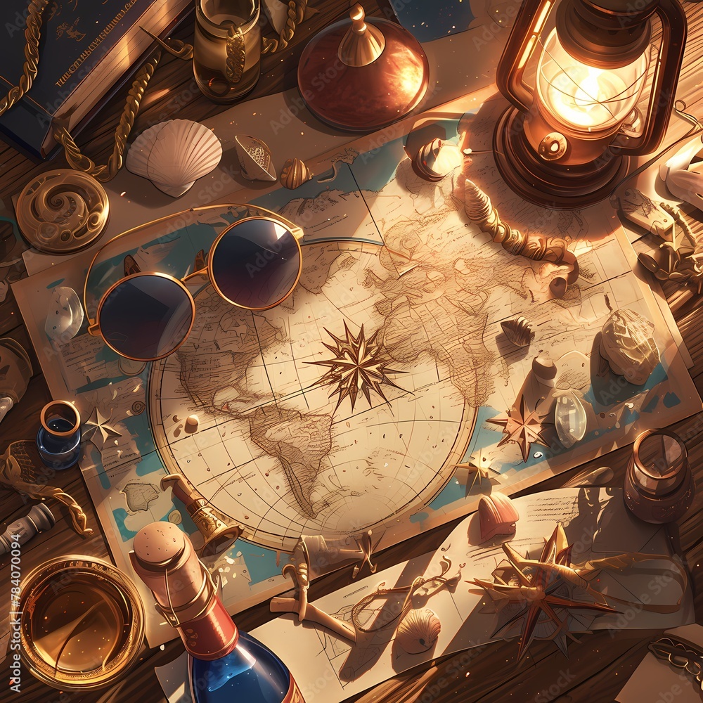 Vintage Explorer's Desk with World Map and Antique Items for Nostalgic ...