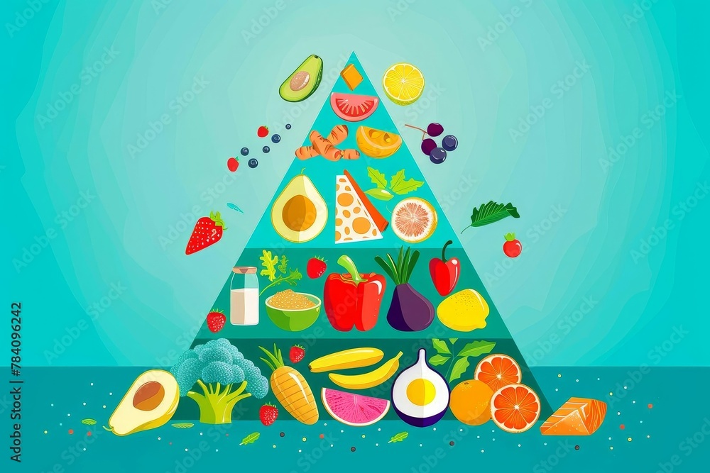 colorful food pyramid chart with healthy eating concept nutrition ...