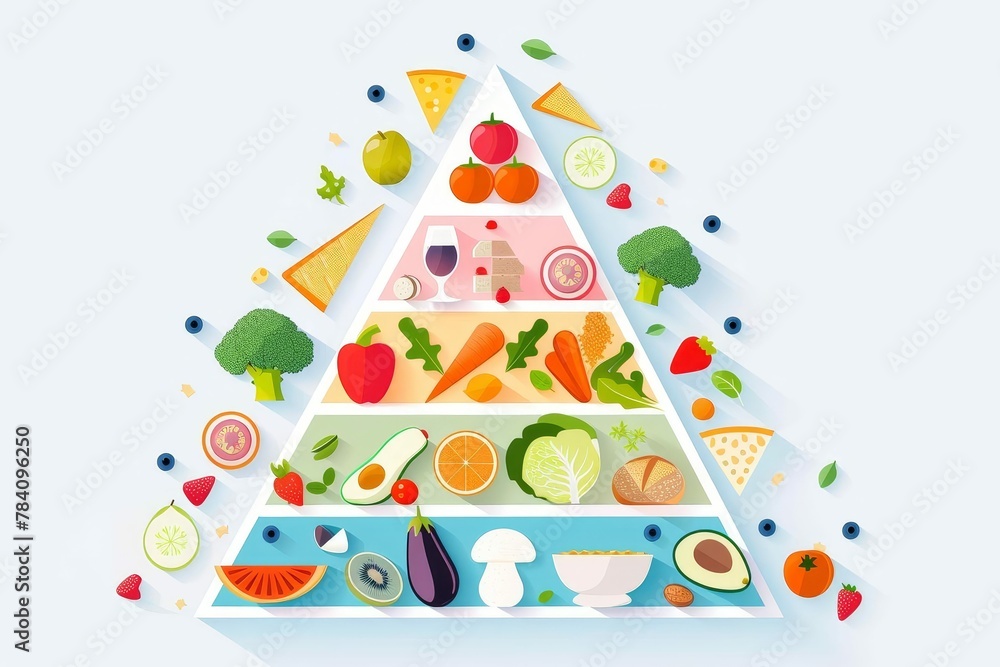 colorful food pyramid chart with healthy eating concept nutrition ...