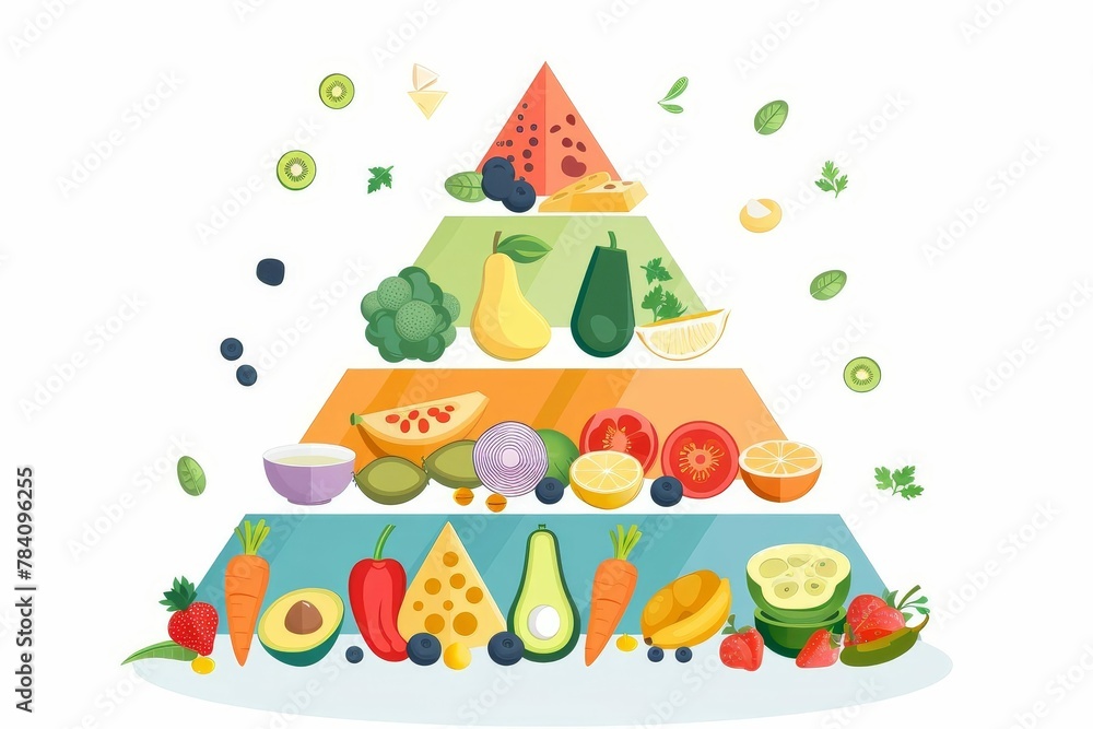 colorful food pyramid chart with healthy eating concept nutrition ...