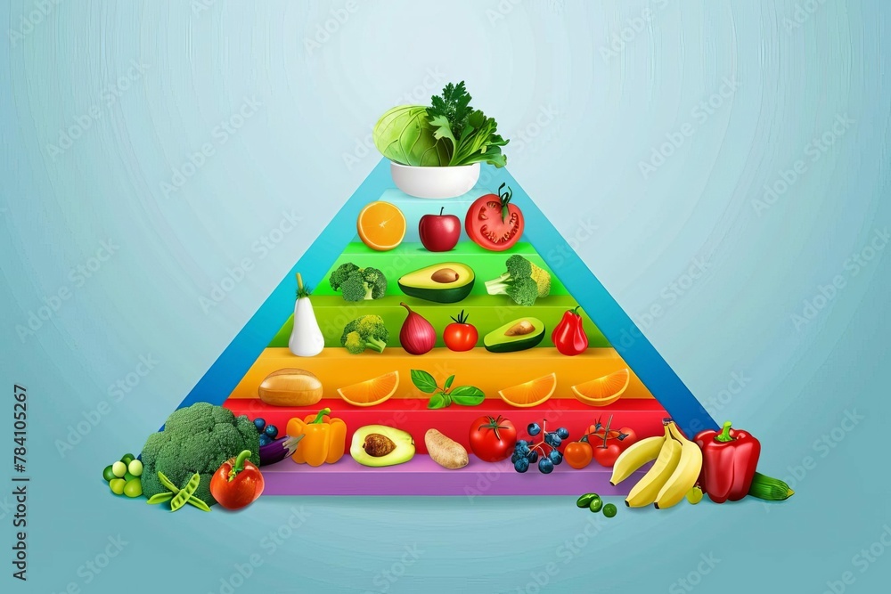 healthy eating concept with colorful food pyramid chart nutrition guide ...