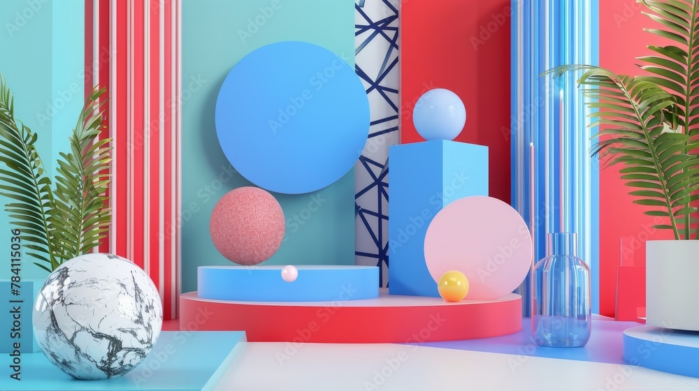 Bold colors and geometric shapes in a 3d isolated scene AI generated ...