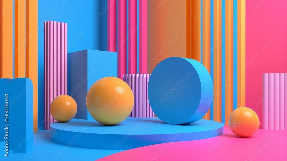 Bold colors and geometric shapes in a 3d isolated scene AI generated ...