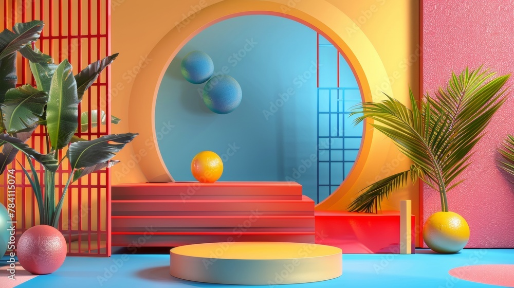 Bold colors and geometric shapes in a 3d isolated scene AI generated ...