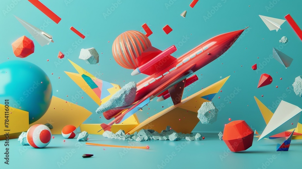 Dynamic 3d art showcasing flying objects in a bold graphic design AI ...