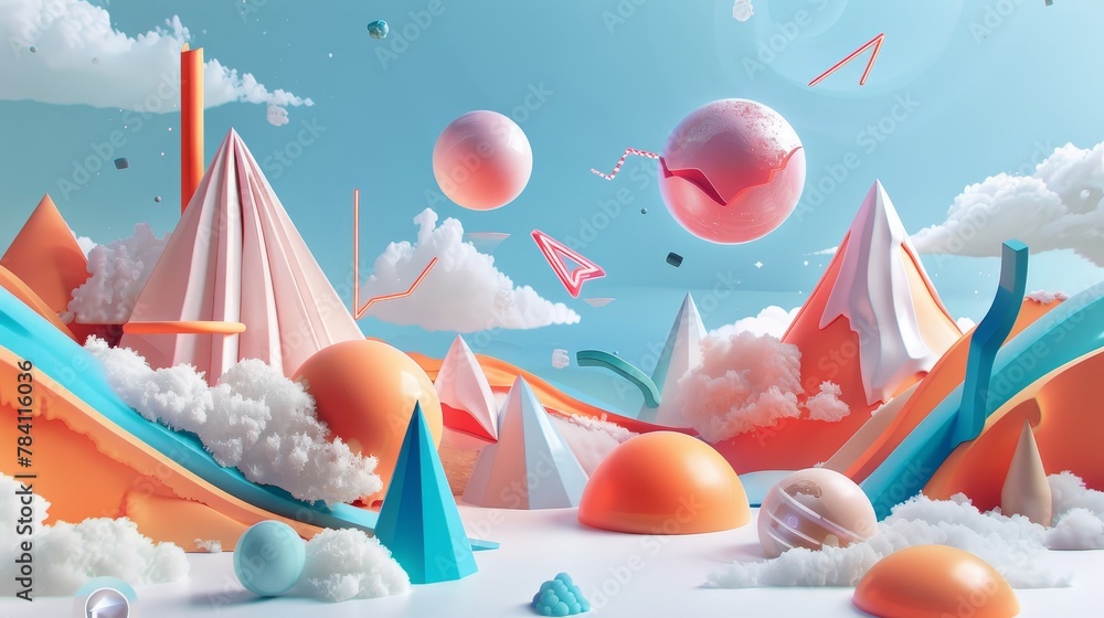 Dynamic 3d art showcasing levitating shapes in a whimsical design AI ...