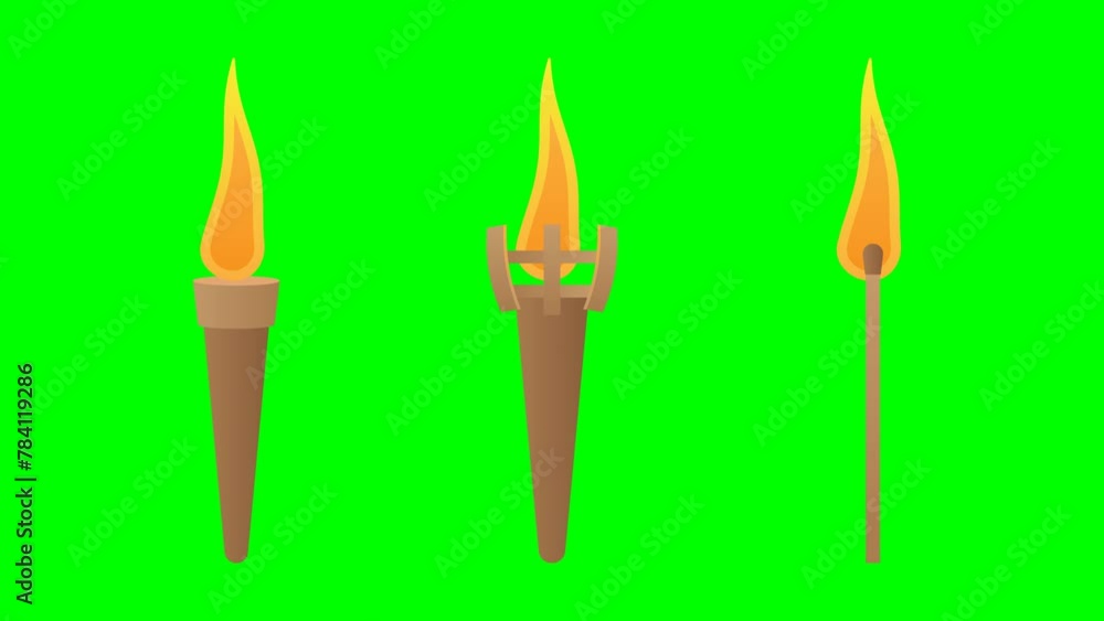 4k animation of fire torch and matches in green screen background Stock ...