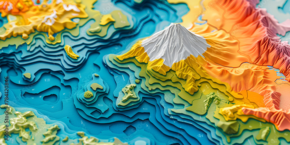 Photo & Art Print Detailed 3D topographic map with a striking snow ...
