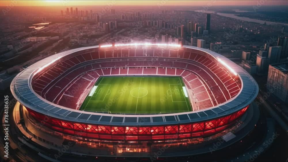 football stadium in the city at sunset, football championship, football ...