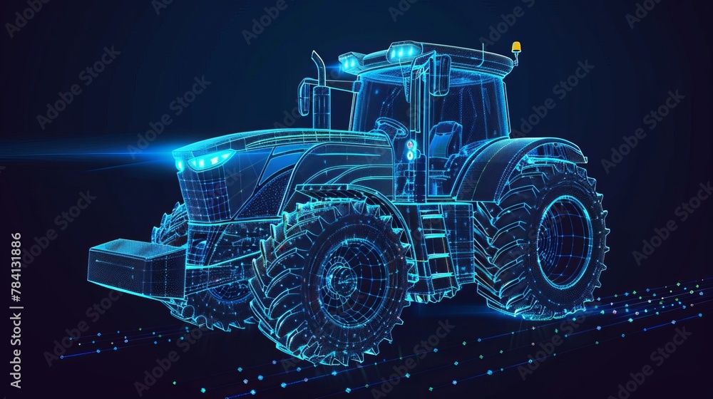 A farm tractor concept in 3D vector illustration is presented in a ...