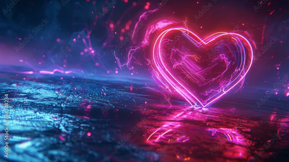 Neon heart light effect with futuristic glow on dark background ...