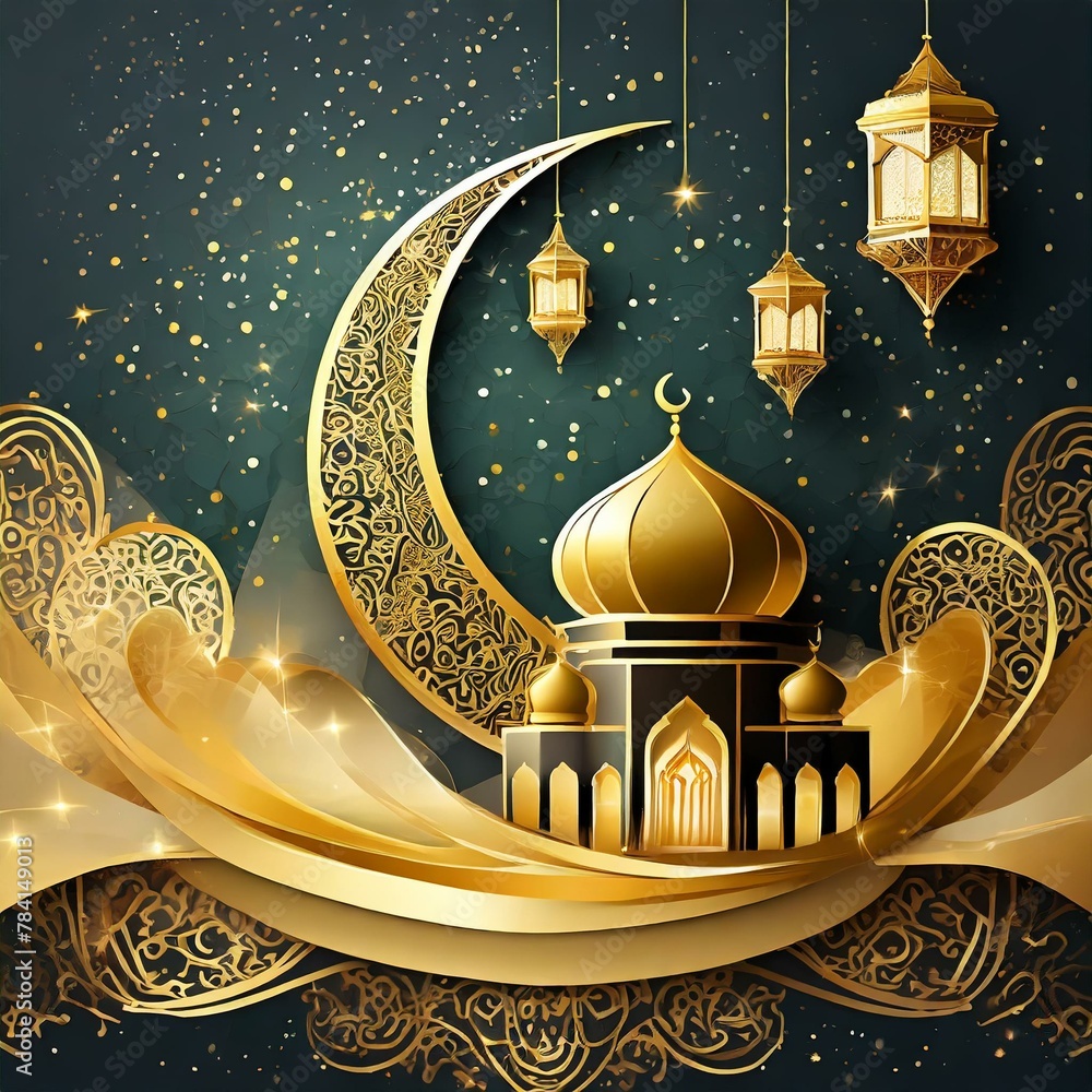 Eid Al Adha Mubarak gold greeting card design - islamic beautiful ...