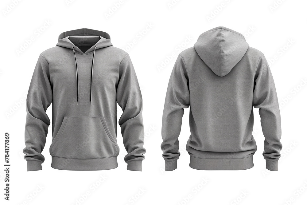 Blank grey hoodie mockup isolated on a transparent background, front ...