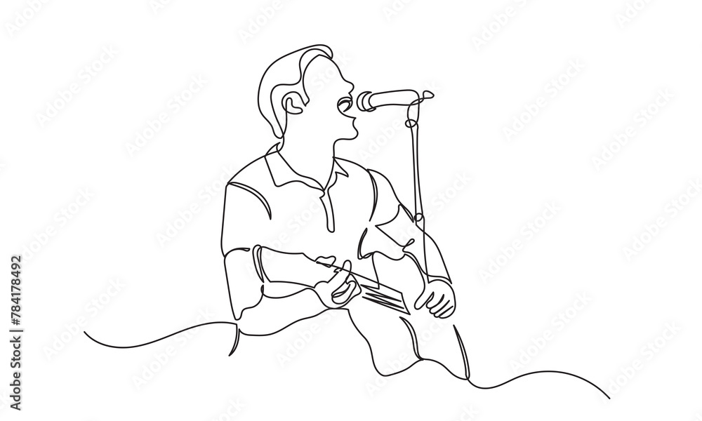 Vetor de Single one-line drawing of a singer with a guitar.continuous ...