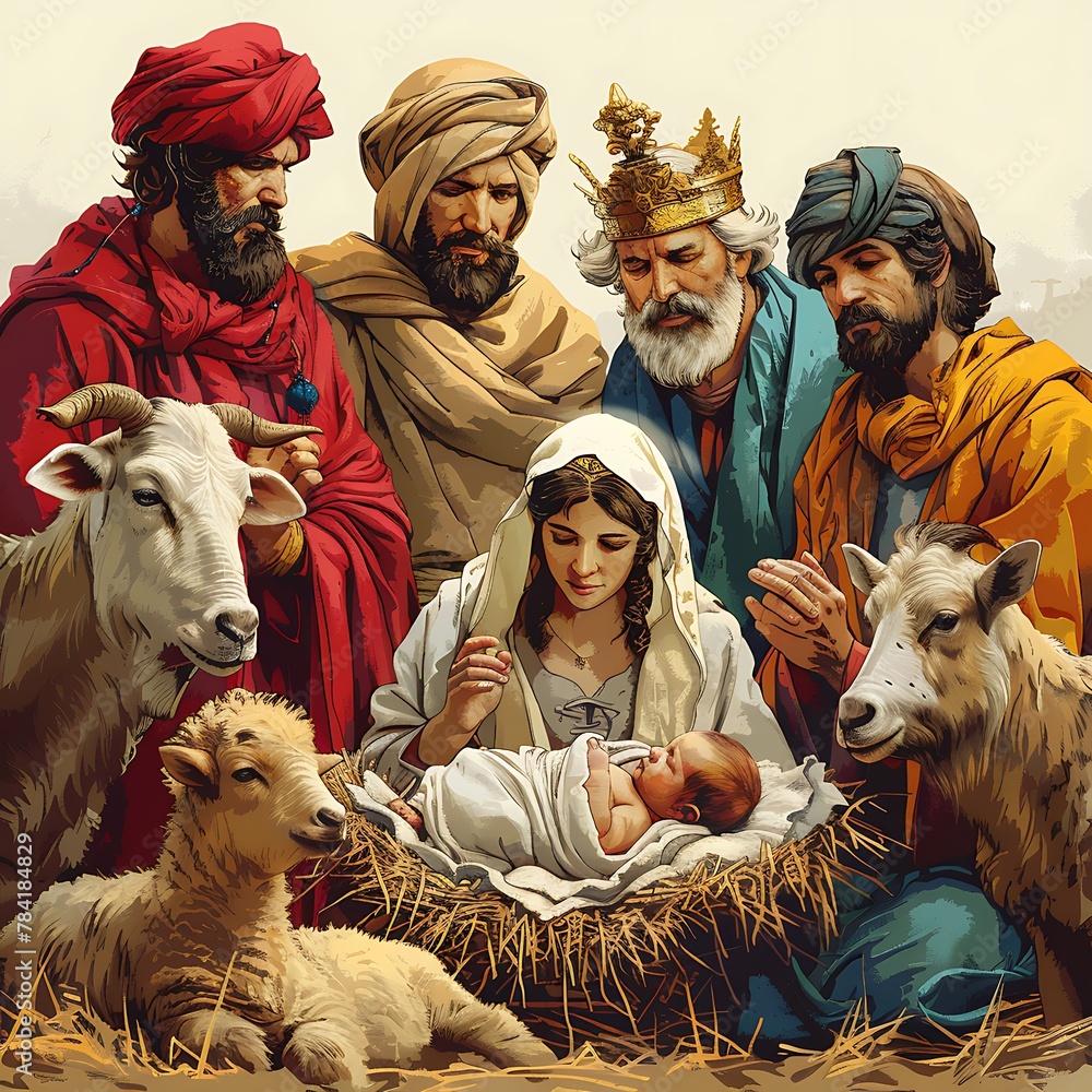 clipart of a classic Nativity scene depicting Mary, Joseph, baby Jesus ...