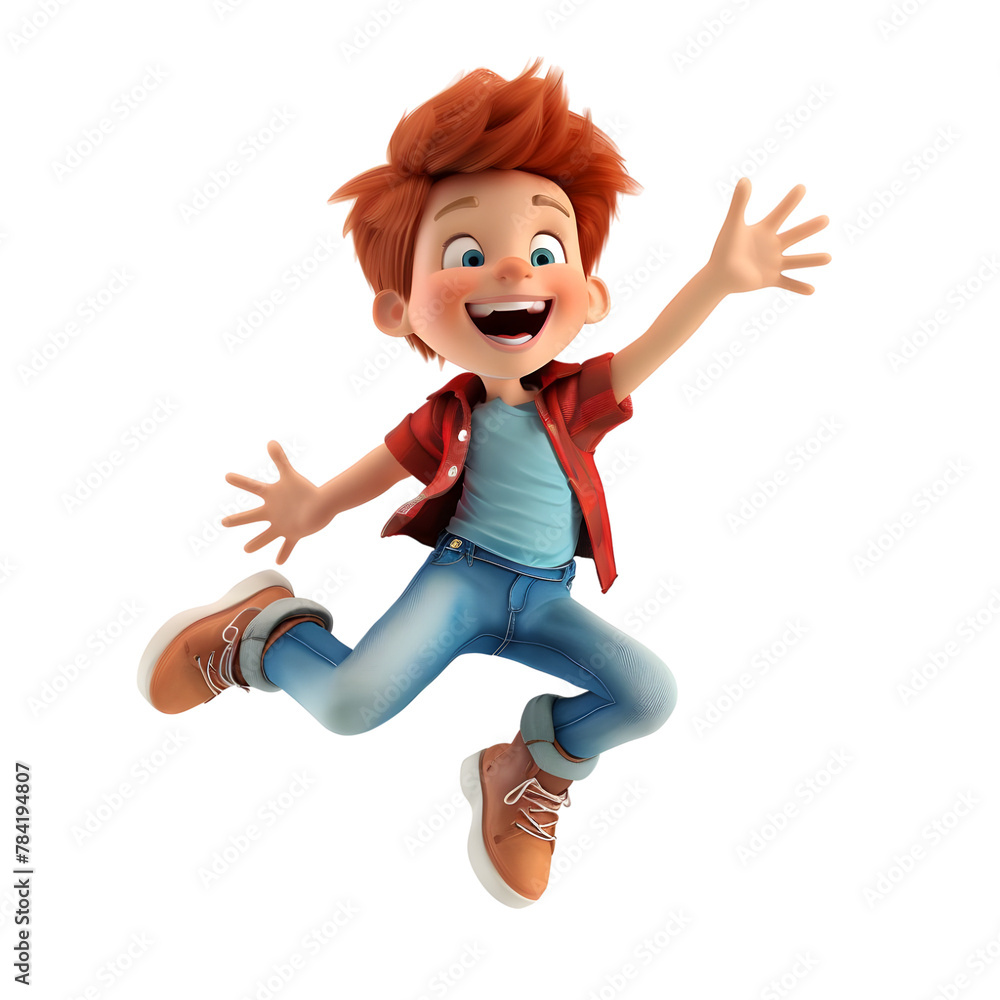 3D cartoon character boy overjoyed excited happy cool fun celebrating ...