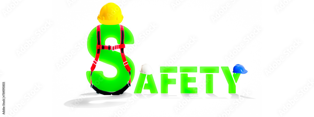 Safety banner with Safety helmet and body harness, multicolor ...