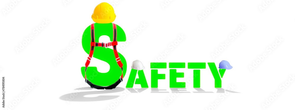 Safety banner with Safety helmet and body harness, multicolor ...