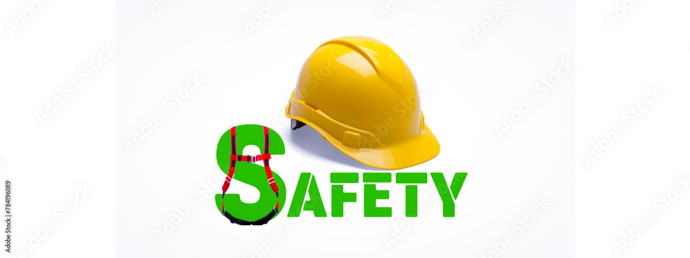 Safety banner with Safety helmet and body harness, multicolor ...