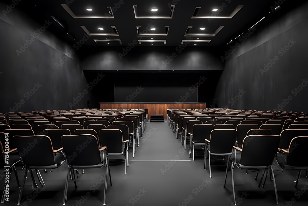 Empty lecture hall with dark walls background and chairs design. Stock ...