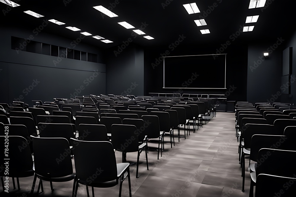 Empty lecture hall with dark walls background and chairs design. Stock ...