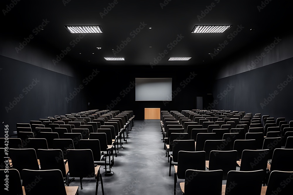 Empty lecture hall with dark walls background and chairs design. Stock ...